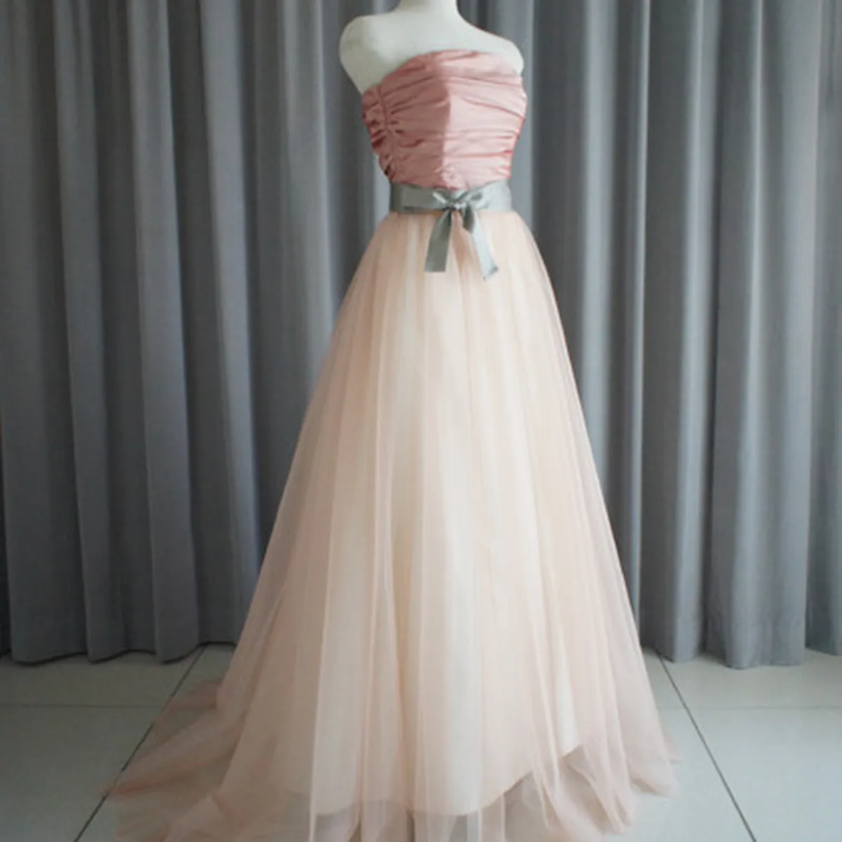 Rose pink shantung bustier & princess line skirt with tulle lace ...