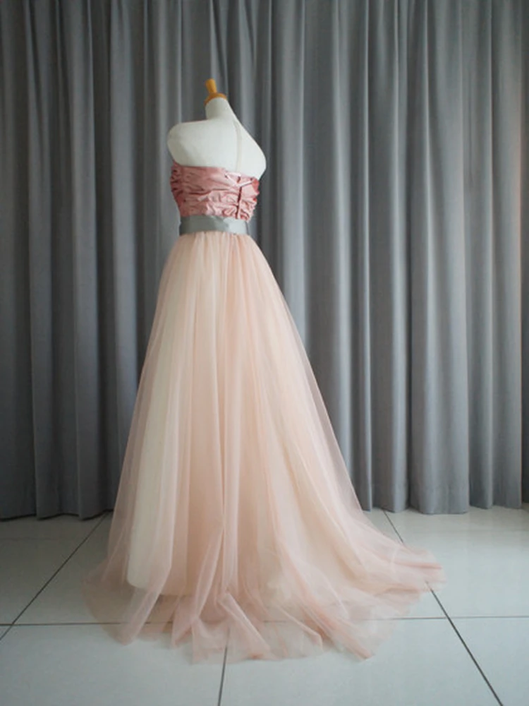 Rose pink shantung bustier & princess line skirt with tulle lace ...